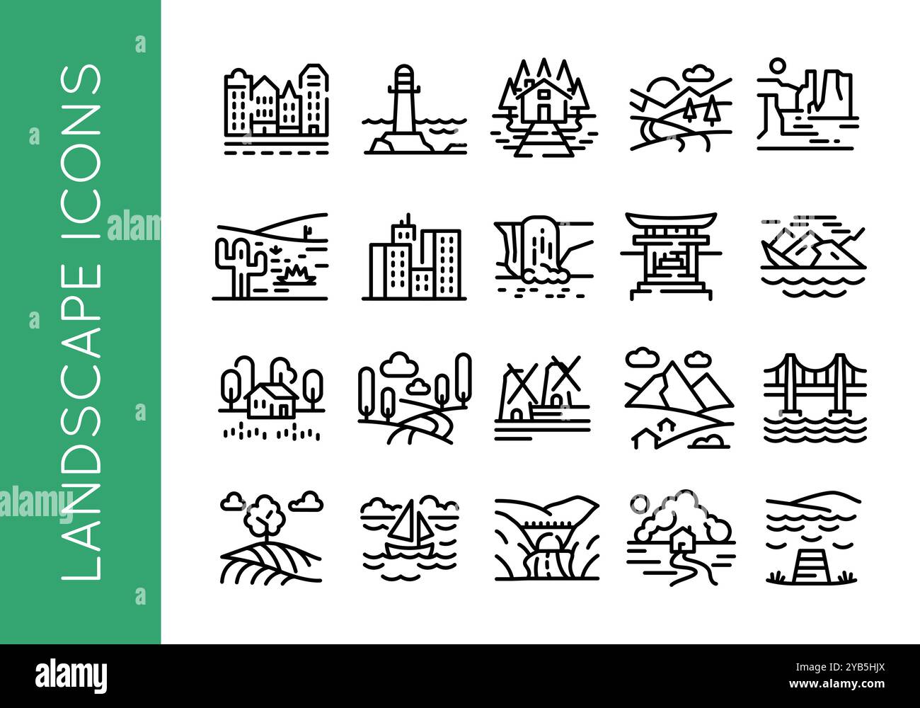 Landscape Icons Set 20 Outdoor and Nature Themed Icons Stock Vector ...