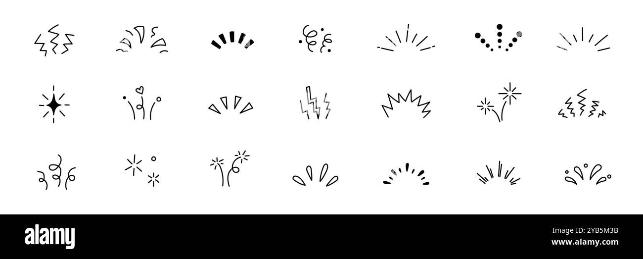 Line confetti exclamation icon elements. Hand drawn confetti explosion ...
