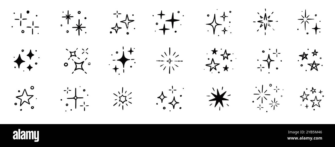 Twinkle star vector spark element icon. Star twinkle glitter spark hand drawn shine icon set ...