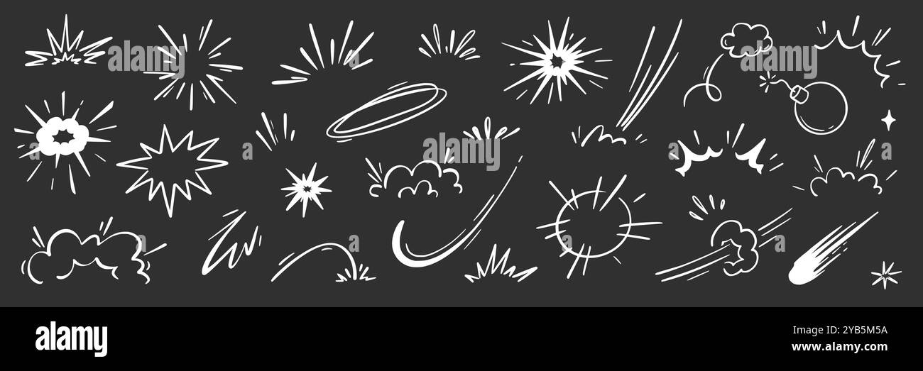 Comic cartoon boom speed effect, explosive motion line element set ...