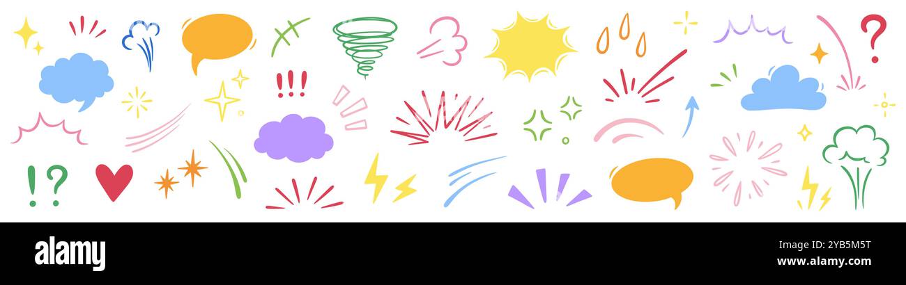 Comic cartoon effect cute element set. Comic speech bubble, emoji ...