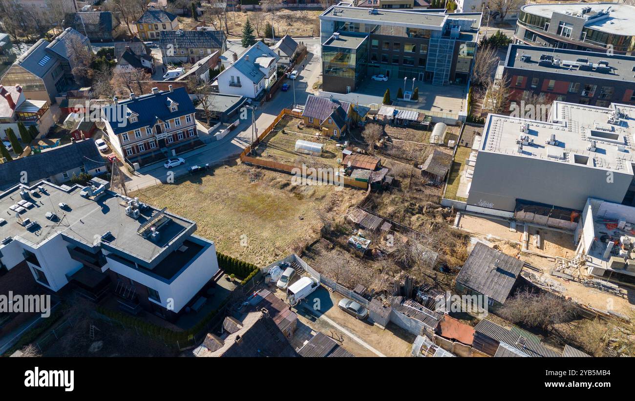 Aerial view of a mixed urban area with residential and commercial ...