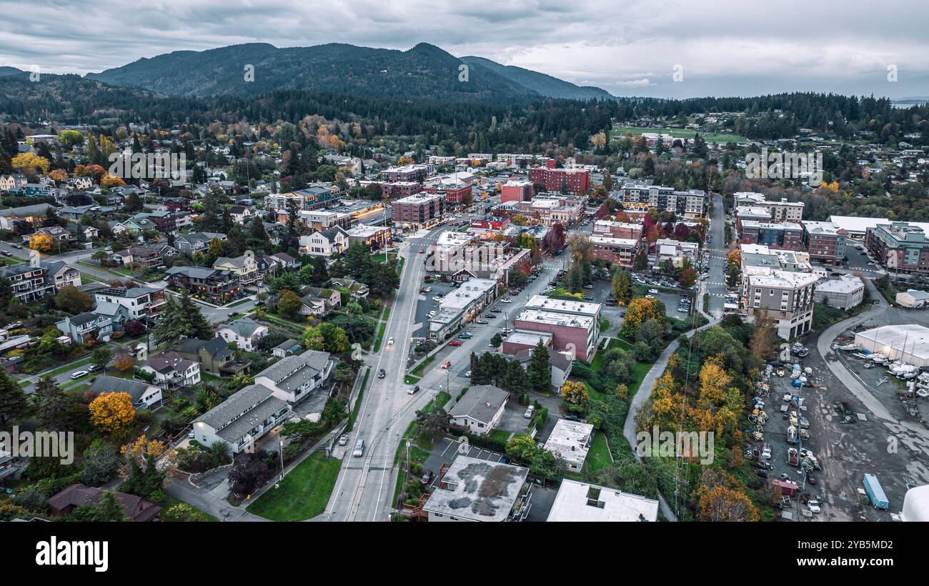 Aerial view of the Fairhaven neighborhood, Bellingham, Washington, USA ...