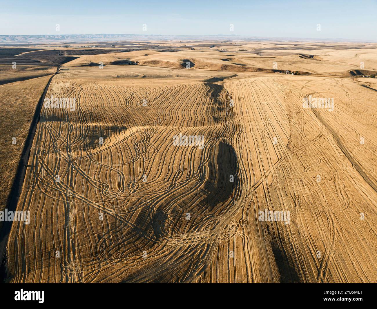 Aerial view of abstract patterns in a Palouse wheat field after the ...