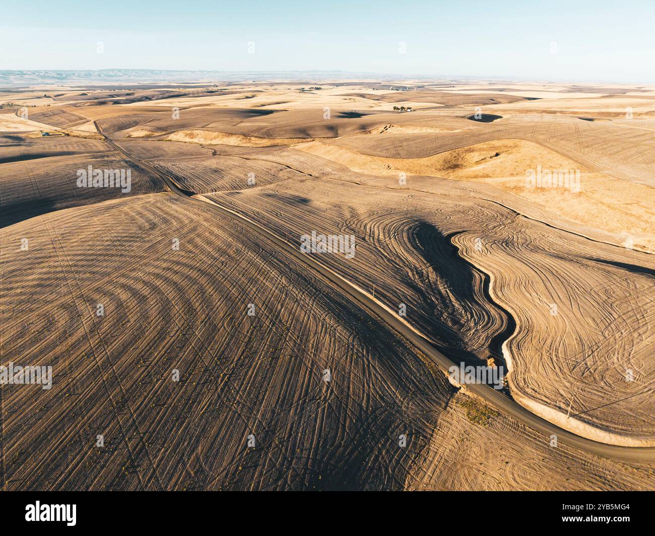 Aerial view of abstract patterns in a Palouse wheat field after the ...