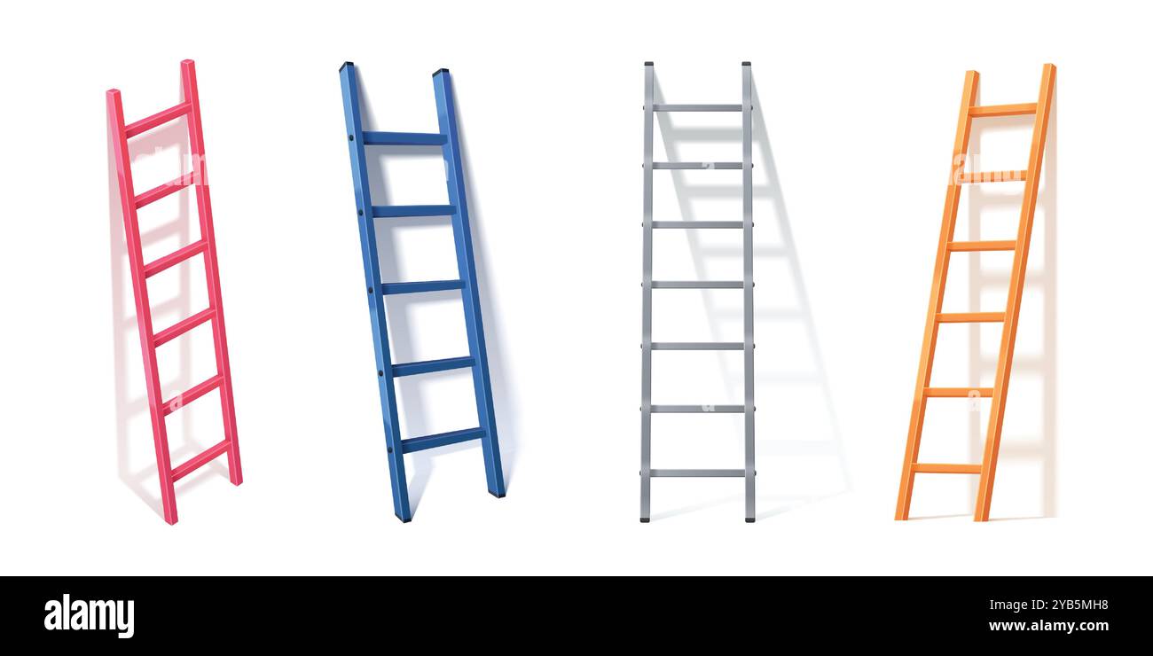 3d vector ladder leaning on white wall with shadow. Realistic ...