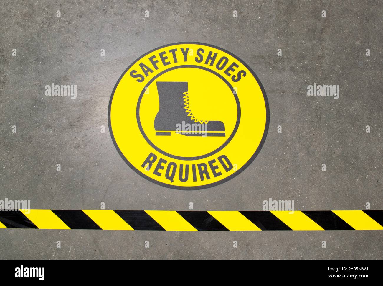 Safety shoes required sign caution tape industrial workplace warehouse ...