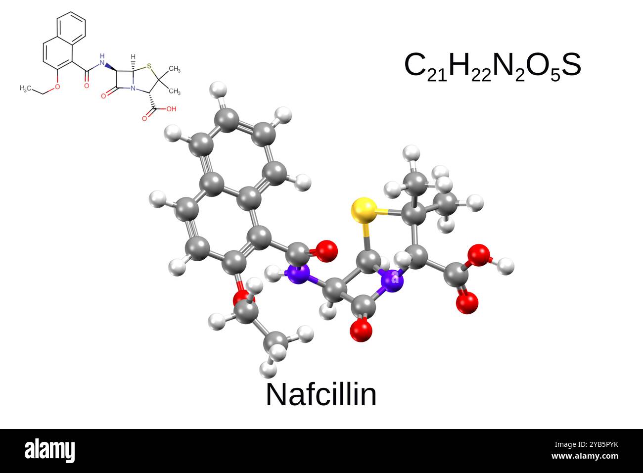 Chemical formula, structural formula and 3D ball-and-stick model of ...