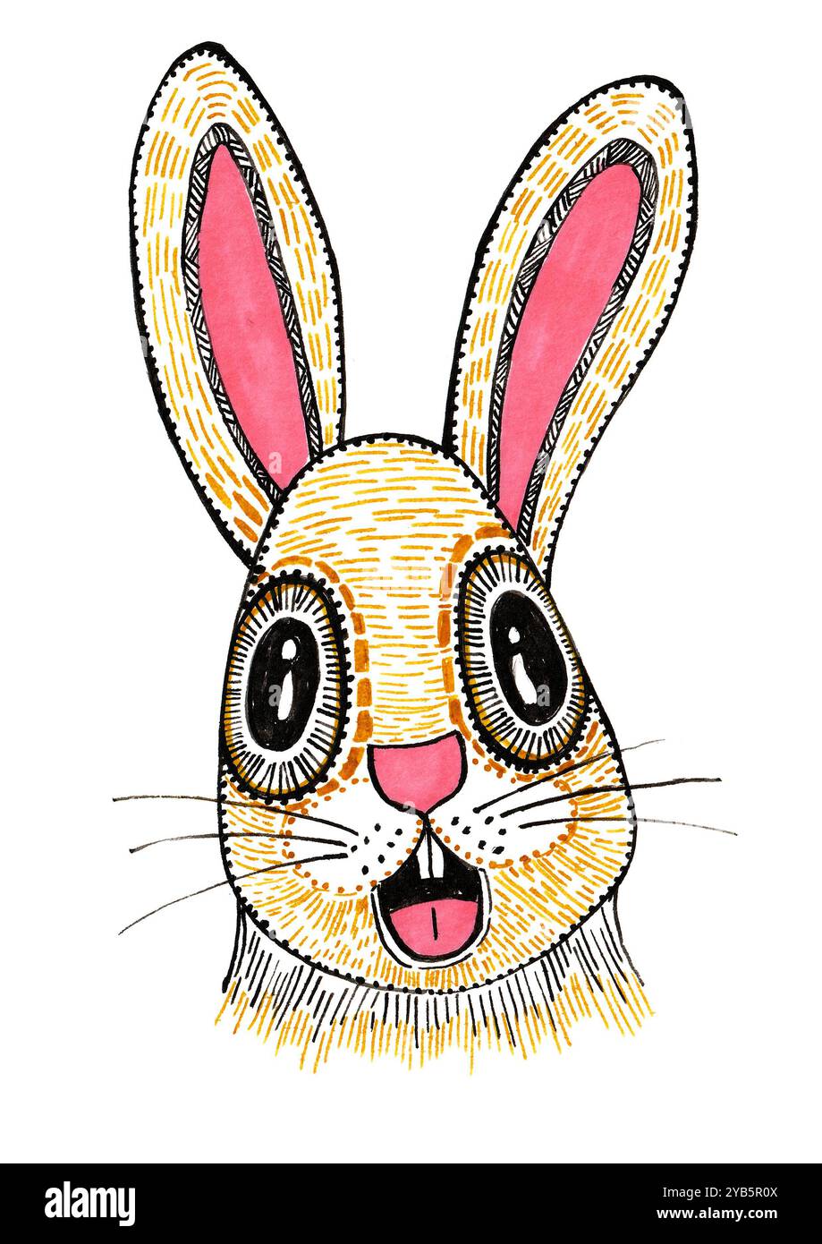Portrait of a surprised rabbit. Black outline. Filled with the texture ...