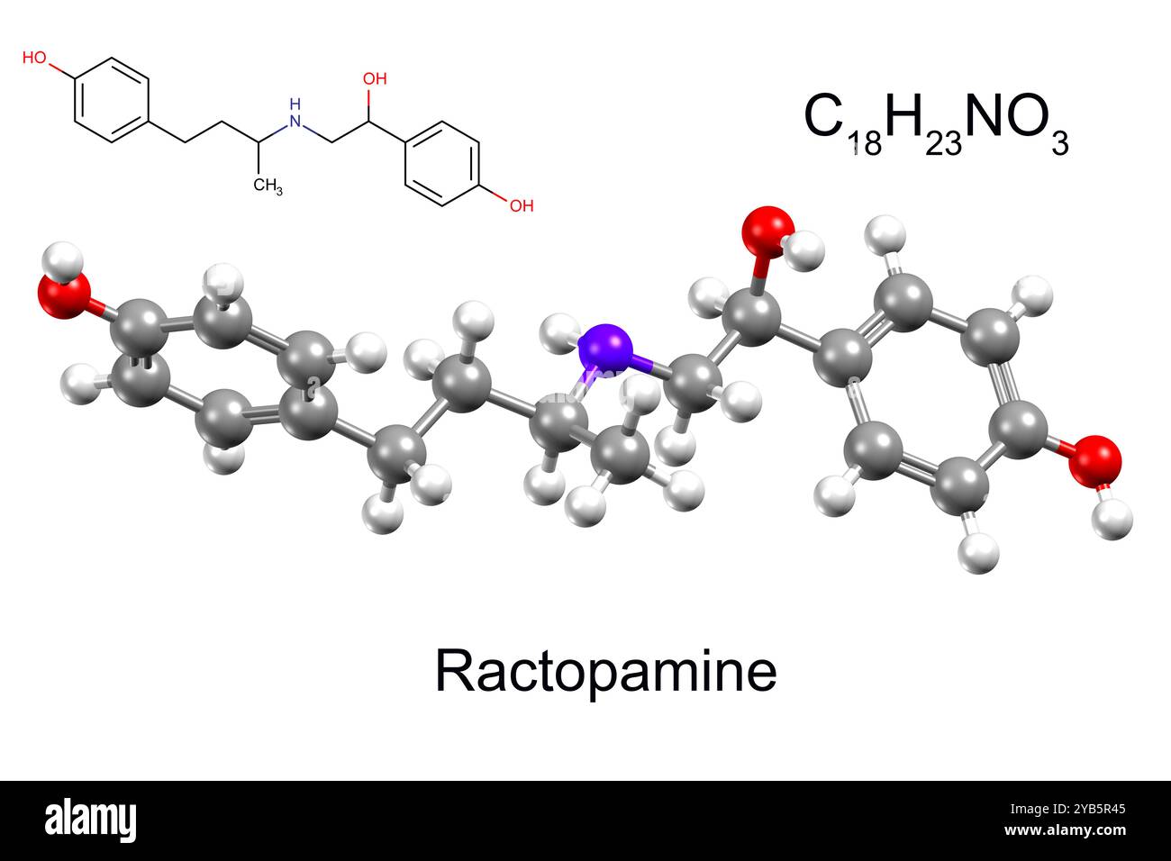 Chemical formula, structural formula and 3D ball-and-stick model of an ...
