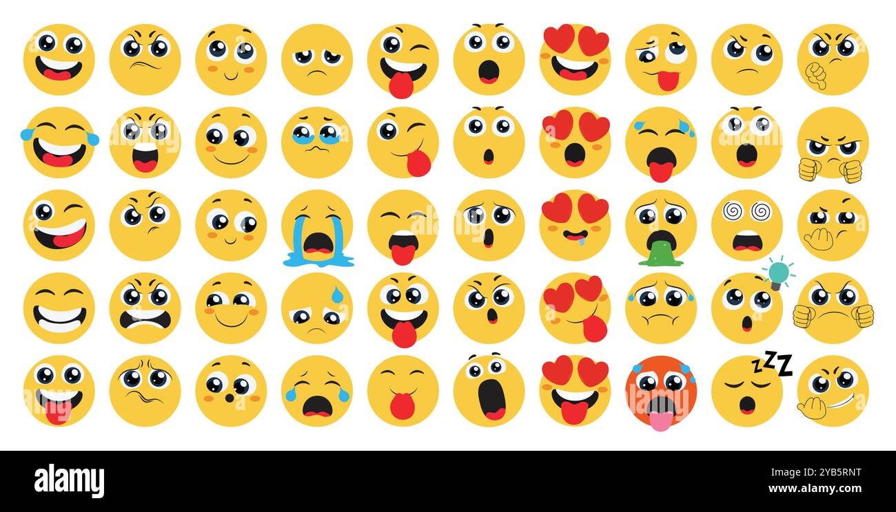Emoji flat characters vector set. Emoticon happy, angry, crying, in ...