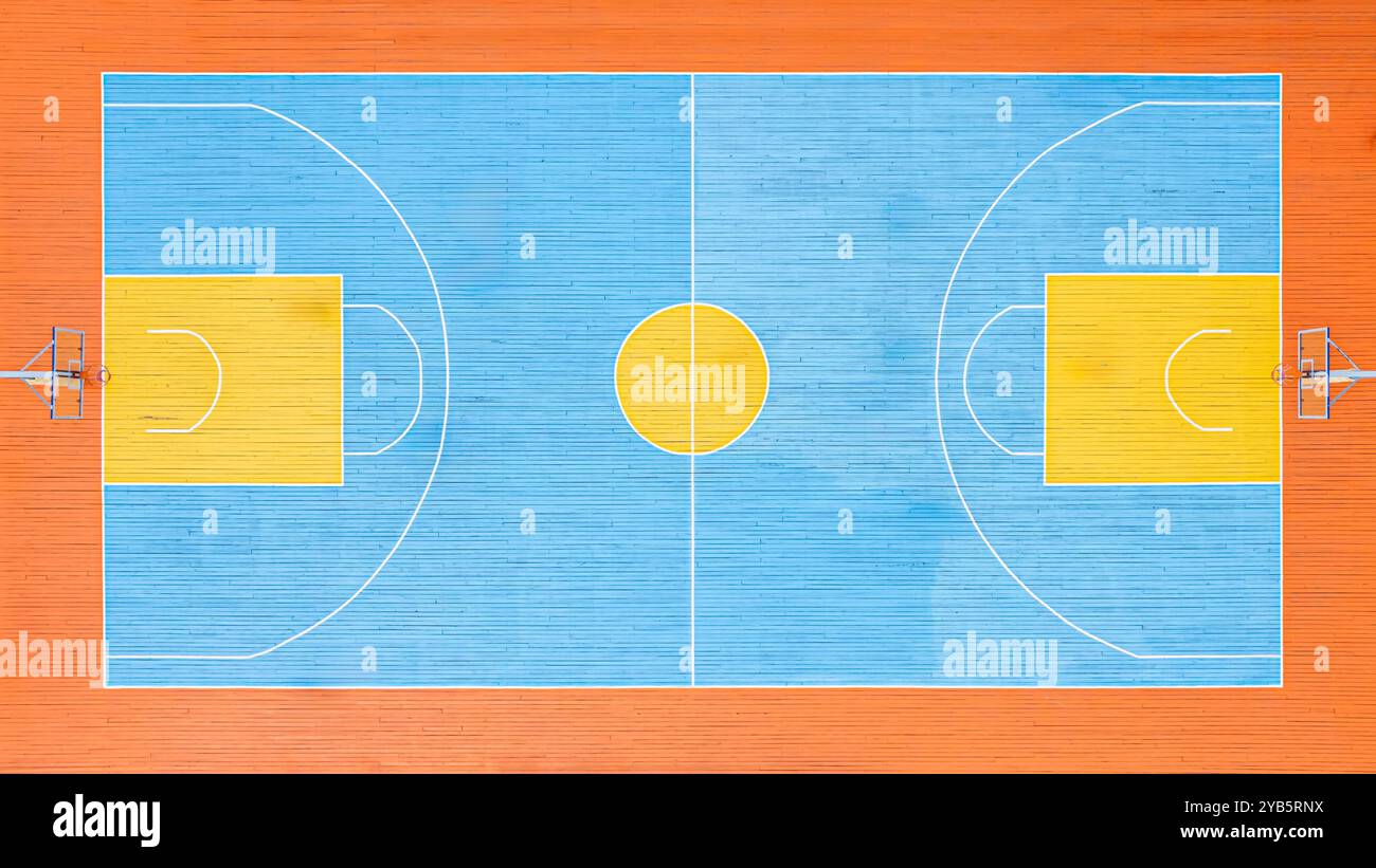 Basketball court, game on. Aerial top view. Top view of the basketball ...