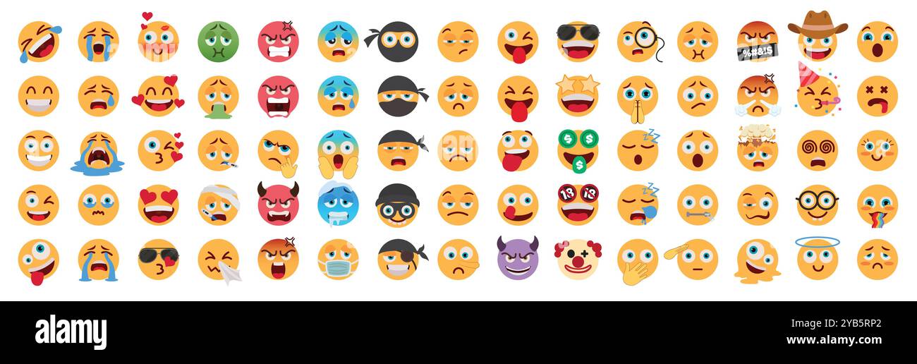 Emoji flat emoticon characters vector set. Emojis flat cute character ...