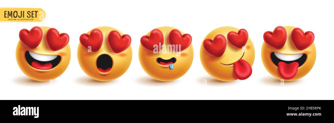 Emoji in love characters vector set. Emojis emoticon 3d icon collection ...
