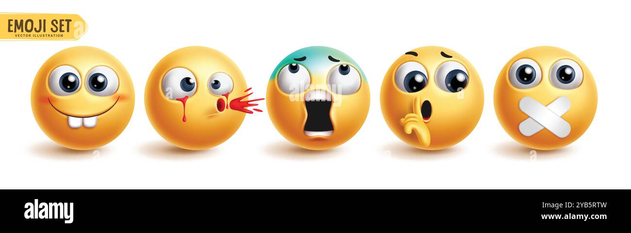 Emoji characters 3d vector set. Emoticon yellow icon collection in ...