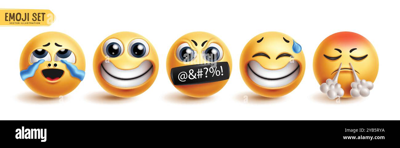 Emoji funny characters vector set. Emoticon icon face collection in ...