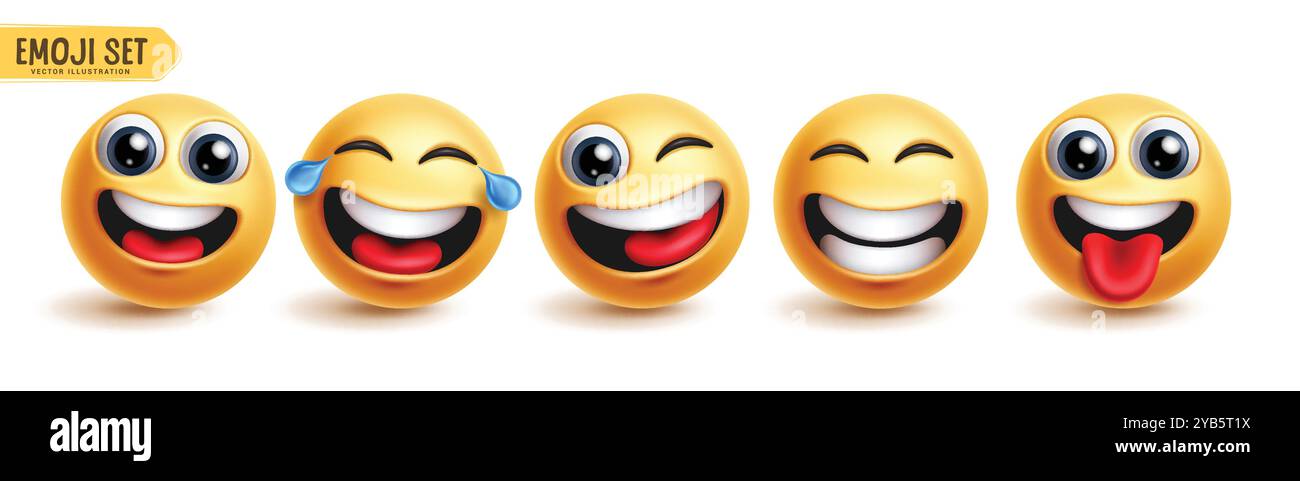 Emoji funny emoticons characters vector set. Emojis emoticon with fun ...