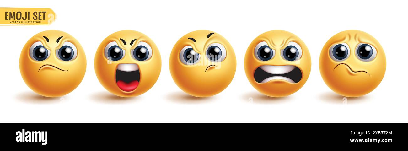 Emoji angry emoticon characters vector set. Emojis 3d icon collection ...