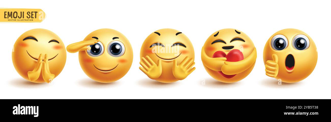 Emoji friendly emoticon characters vector set. Emojis yellow 3d ...