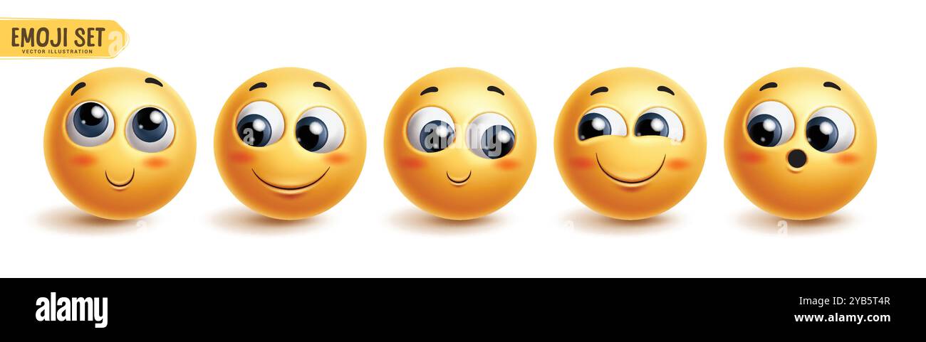 Emojis shy emoticon characters vector set. Emoji emoticons facial ...