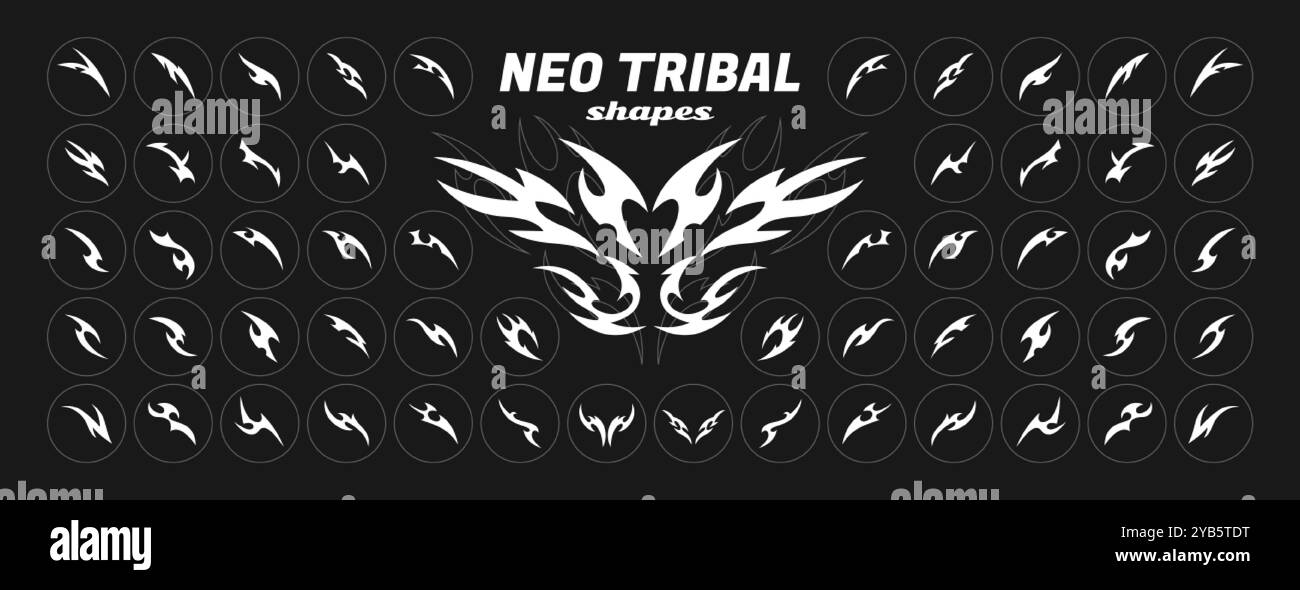 Vector set of neo tribal y2k shapes. Neotribal gothic style tattoo ...