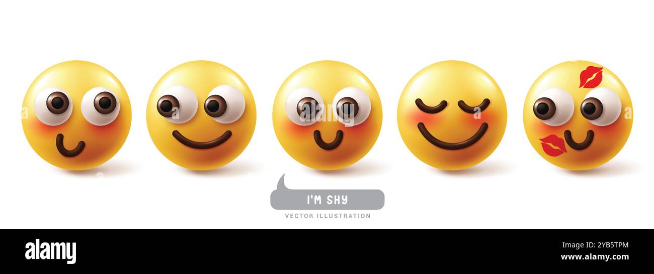 Emojis shy emoticon characters vector set. Emoji emoticons facial ...