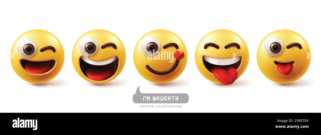 Emojis naughty emoticon characters vector set. Emoji emotions facial ...