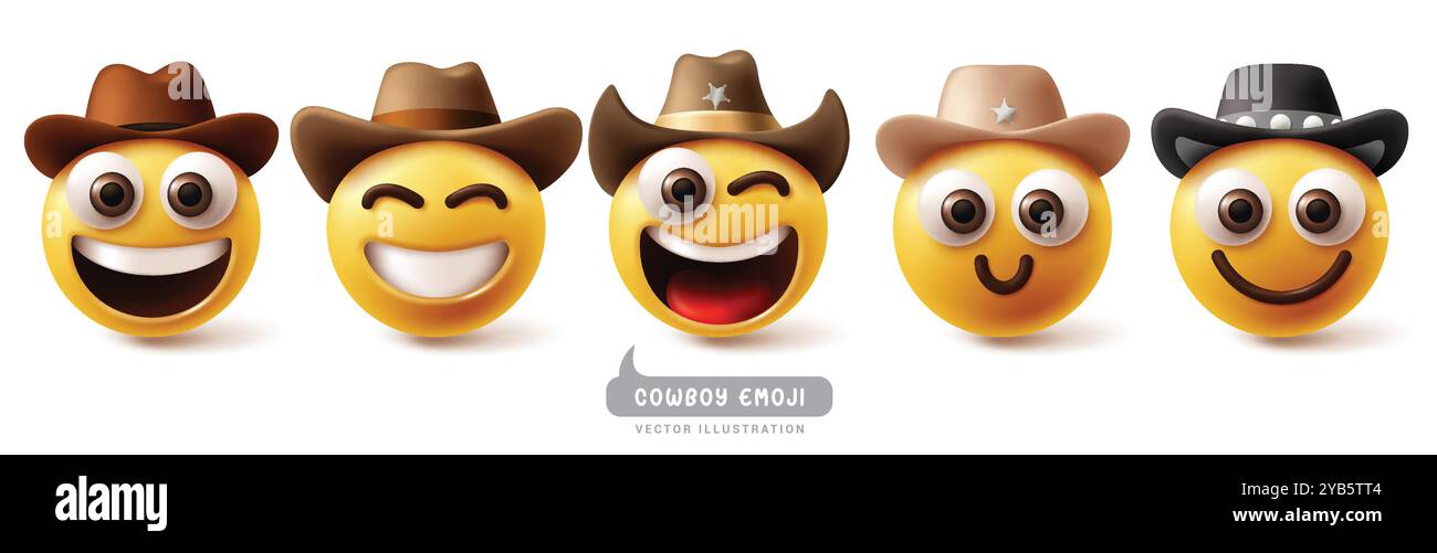 Emojis cowboy emoticon characters vector set. Emoji emoticon facial ...