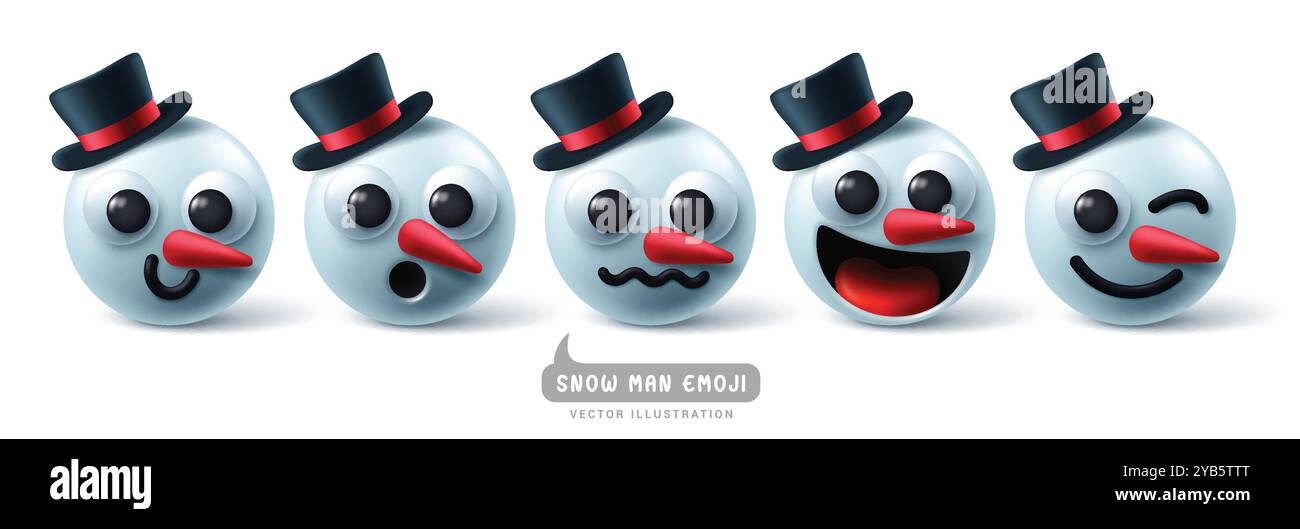 Christmas emoji snowman character vector set. Christmas snow man emojis ...