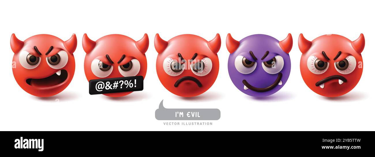 Emoji evil emoticon characters vector set. Emojis emoticons character ...