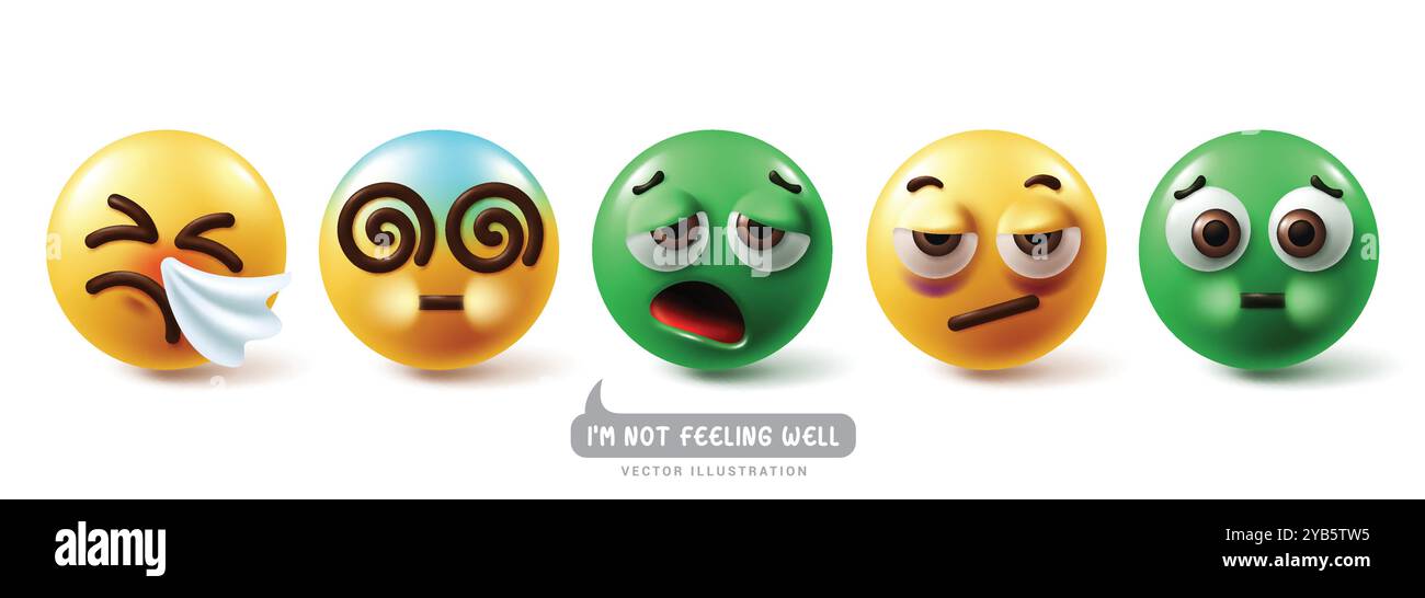 Emoji sick emoticon characters vector set. Emojis emoticon with health ...