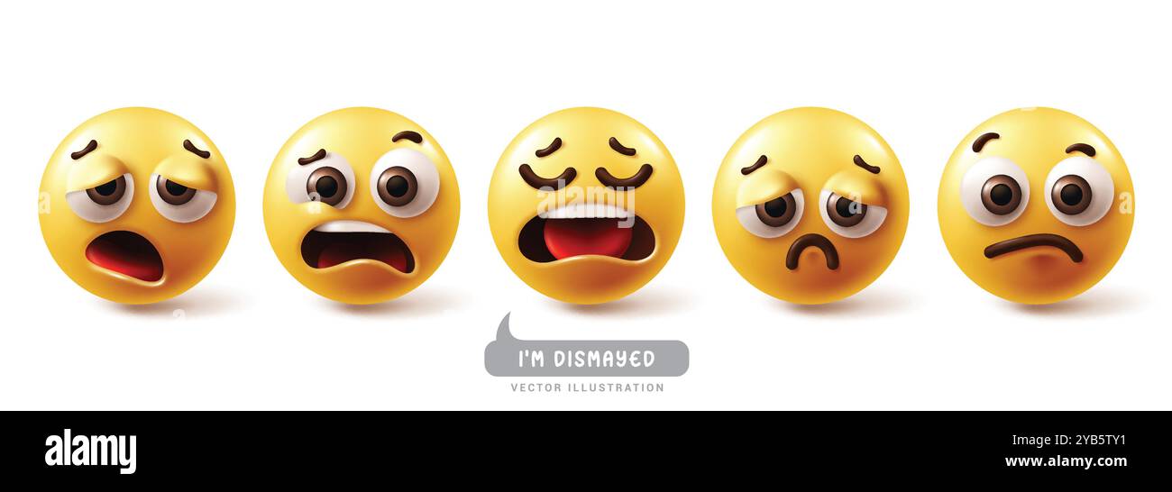 Emoji dismayed emoticon character vector set. Emojis emoticons ...