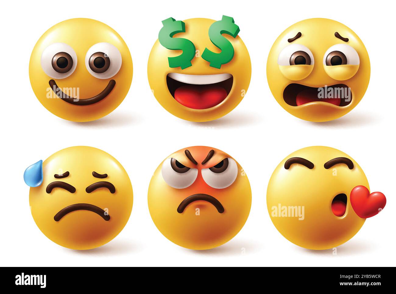 Emoji face characters vector set. Emojis emoticon character yellow ...