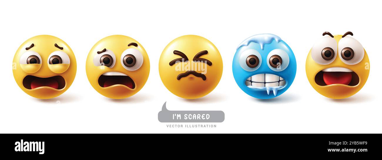 Emoji scared emoticon characters set. Emojis emoticons in afraid ...