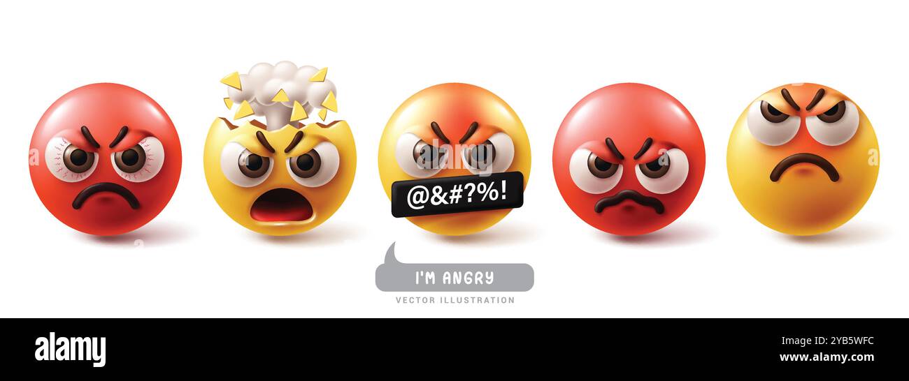 Emoji angry emoticon characters vector set. Emojis emoticons character ...