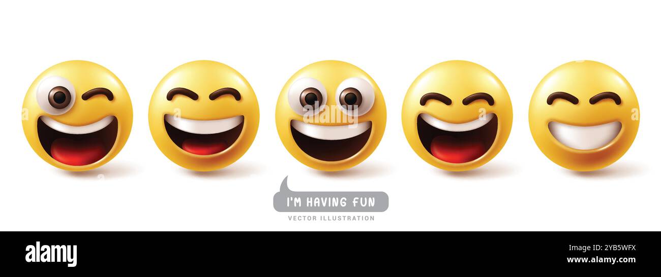 Emoji funny emoticons characters vector set. Emojis emoticon with ...