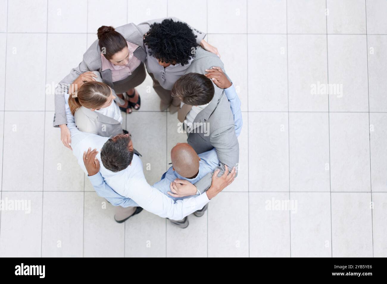 Business, people and hug in circle at officer for teamwork, collaboration or unity as accountant ...