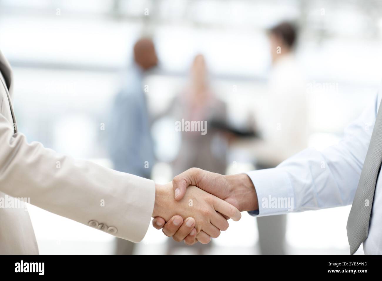 Business, people and handshake at office with thank you for partnership ...