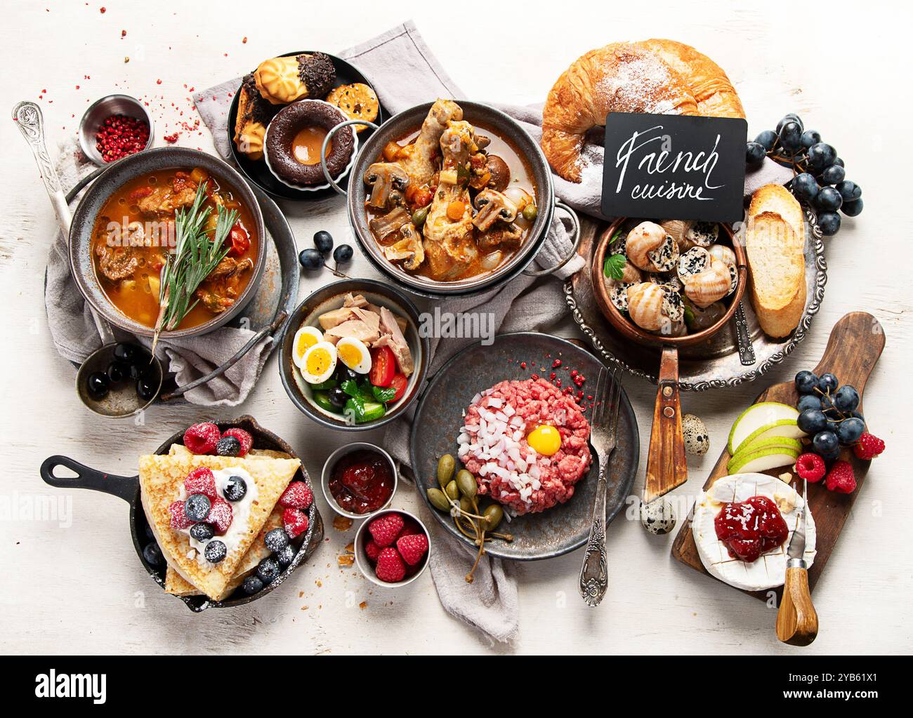 Traditional french food dishes, family dinner or lunch Top view Stock ...