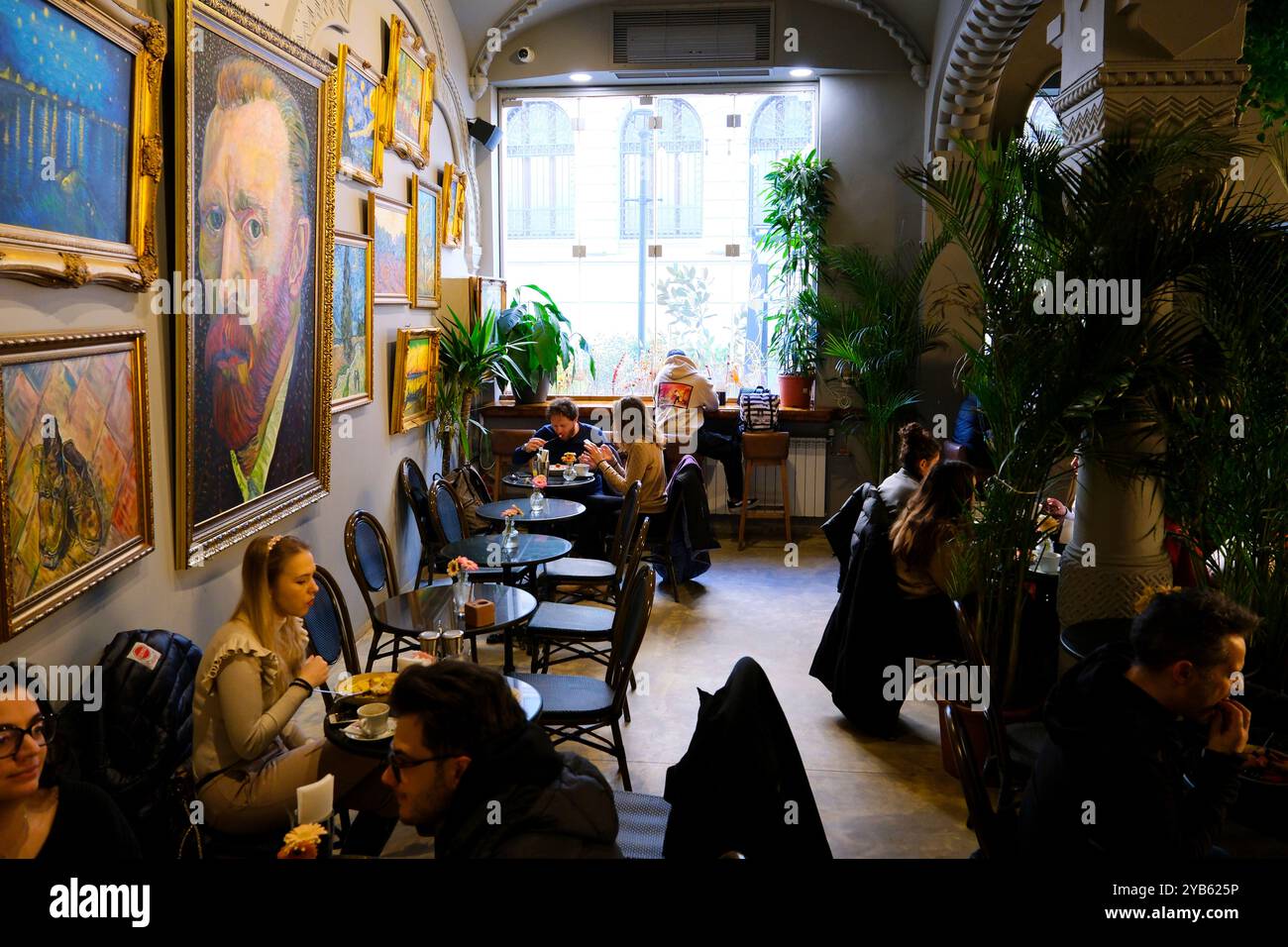 Van Gogh cafe in Bucharest Romania interior interior many people queue ...