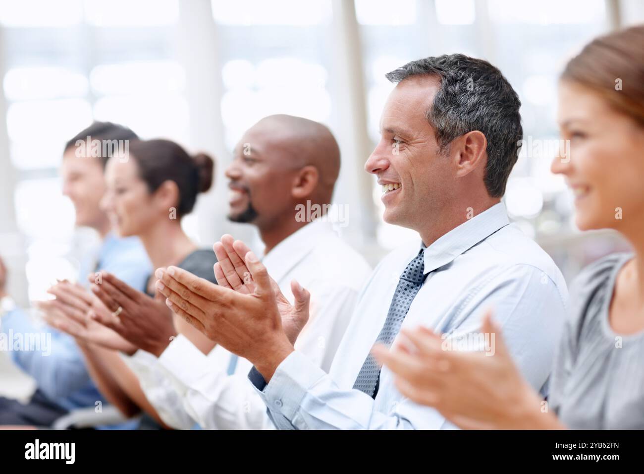 Group, applause and audience for celebration, workshop and success in ...