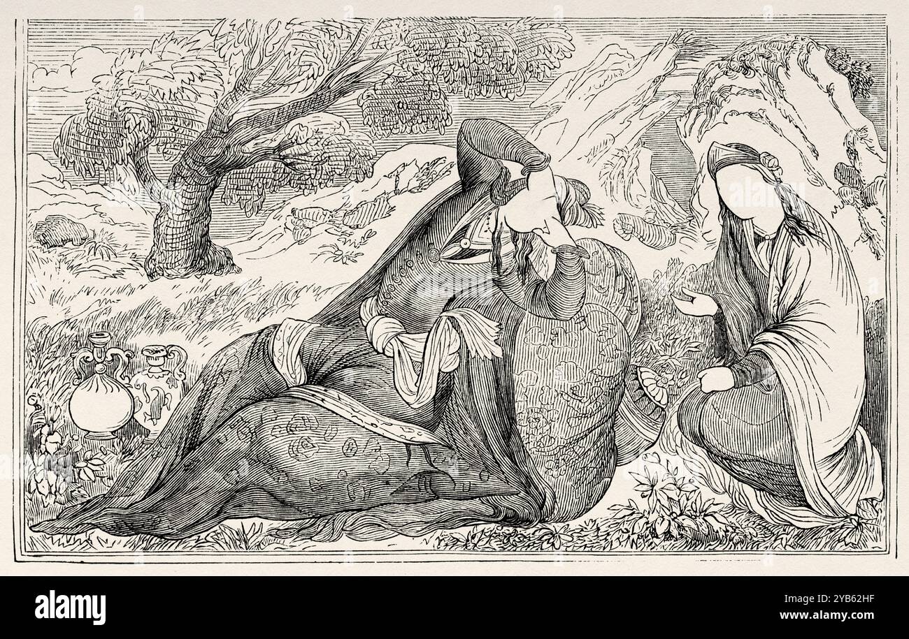 An Indian painting in the Palace of the Forty Columns, Isfahan. Iran ...