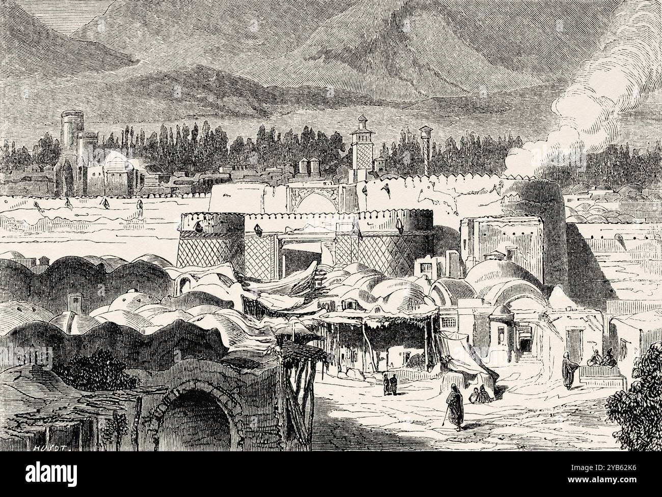 Shah Abdul Azim gate, Tehran, Iran. Drawing by Jules Laurens (1825-1901 ...