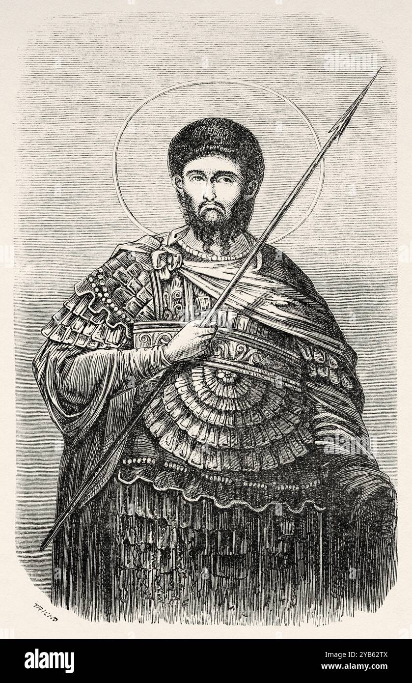 Portrait of Saint George, fresco of Panselinos in the Catholicon of ...