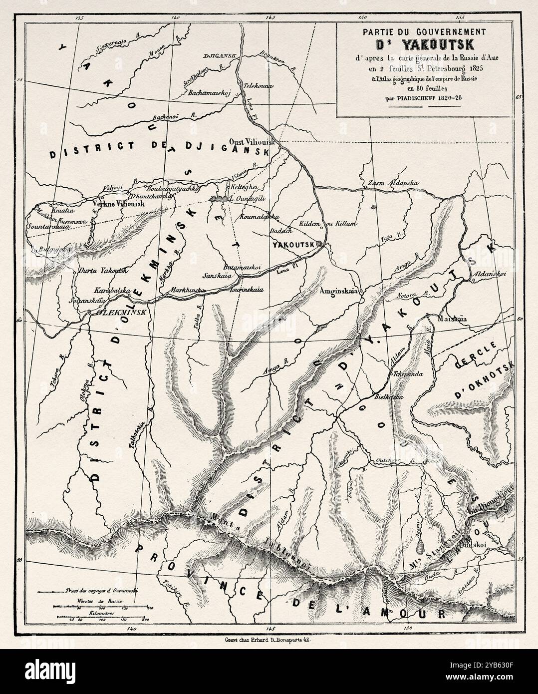 Old map of Yakutsk, Russia. Trip to the land of the Yakuts. Asian ...