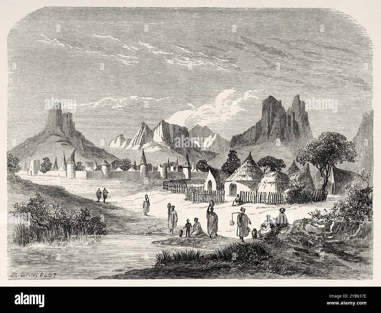 Songhai village with thatched houses and circular barns near Ayorou ...