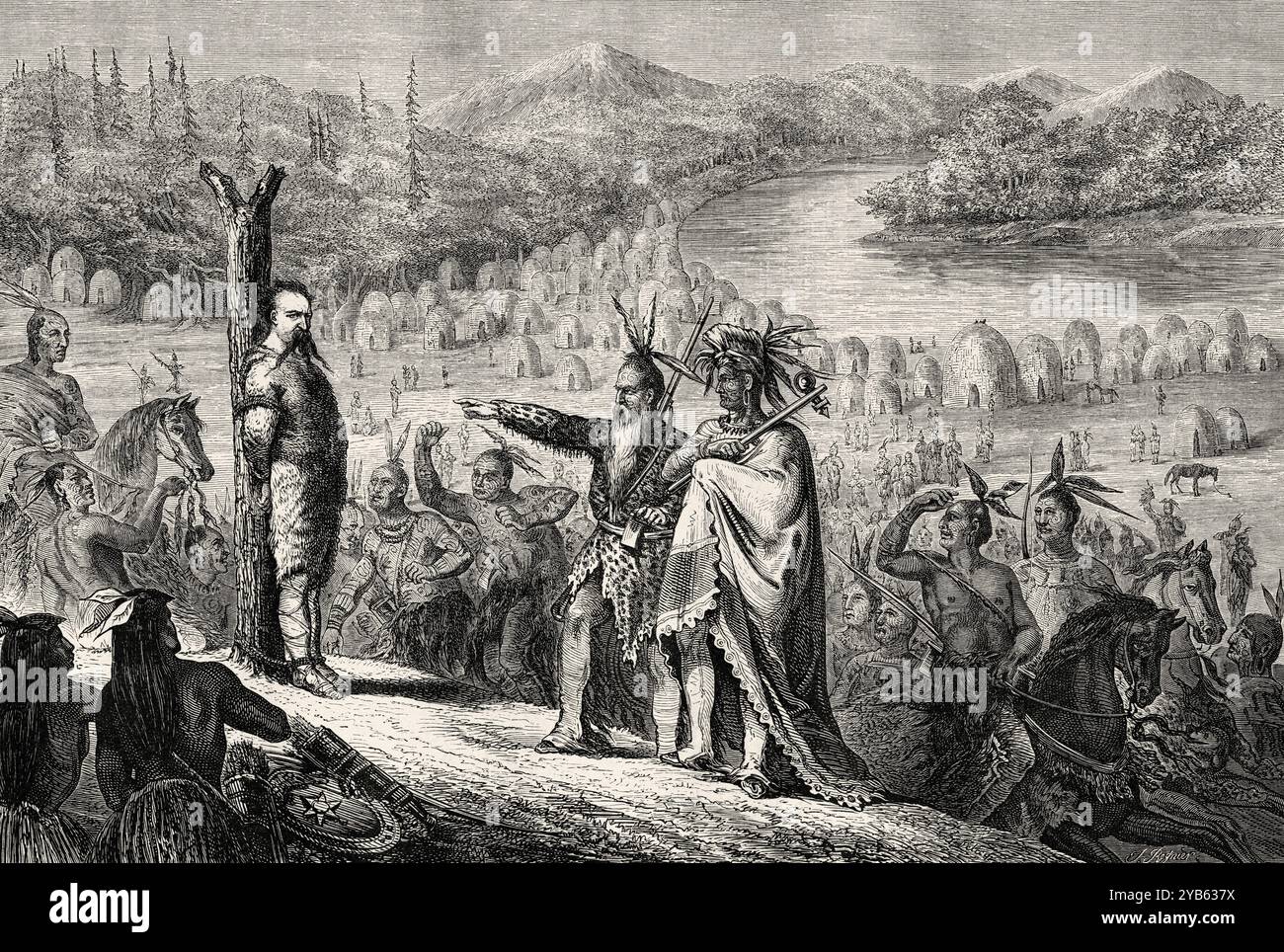 De Wogan tied to a war pole, California. United States of America ...