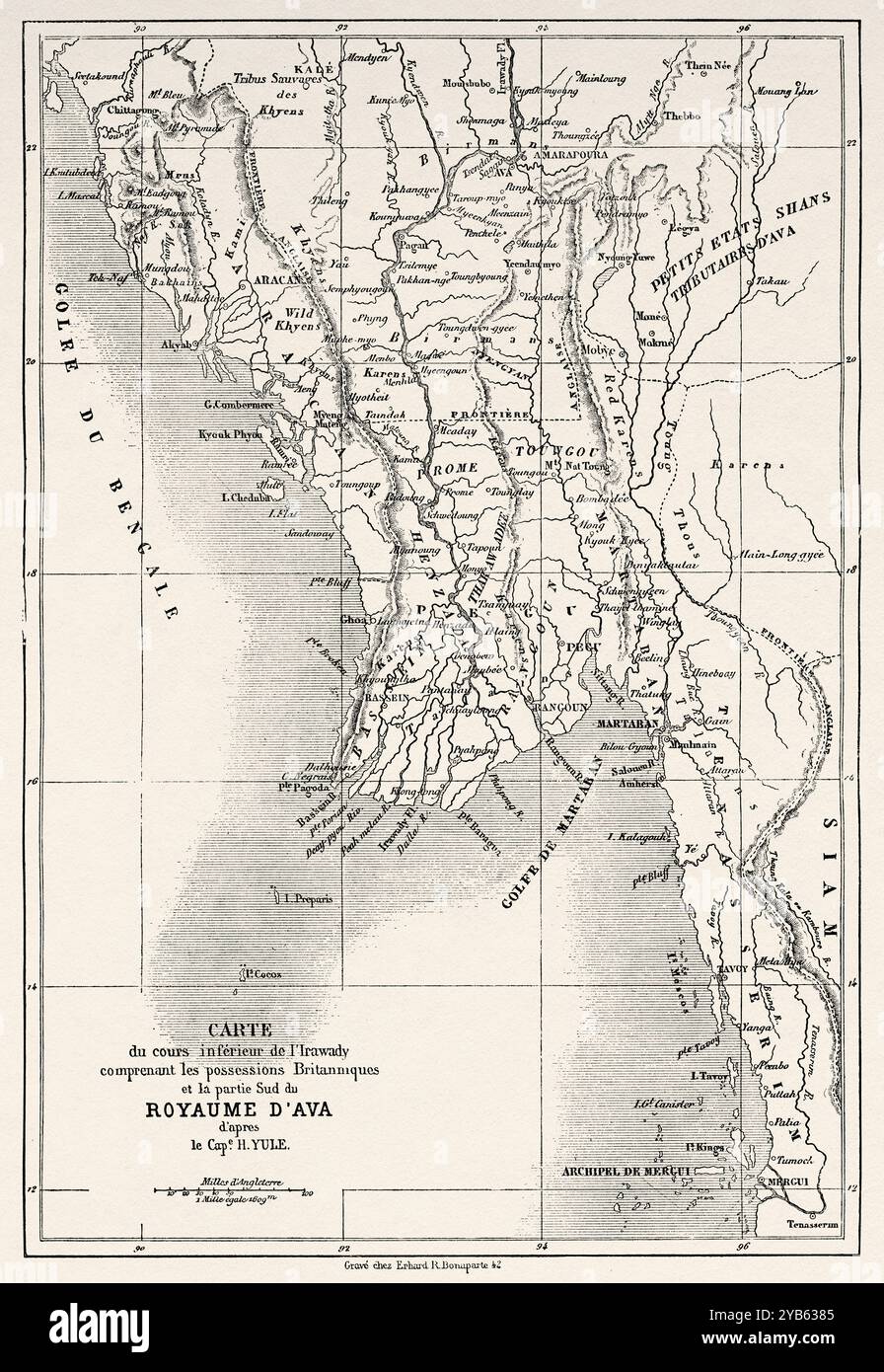 Old map of the lower reaches of the Irrawaddy River including the ...