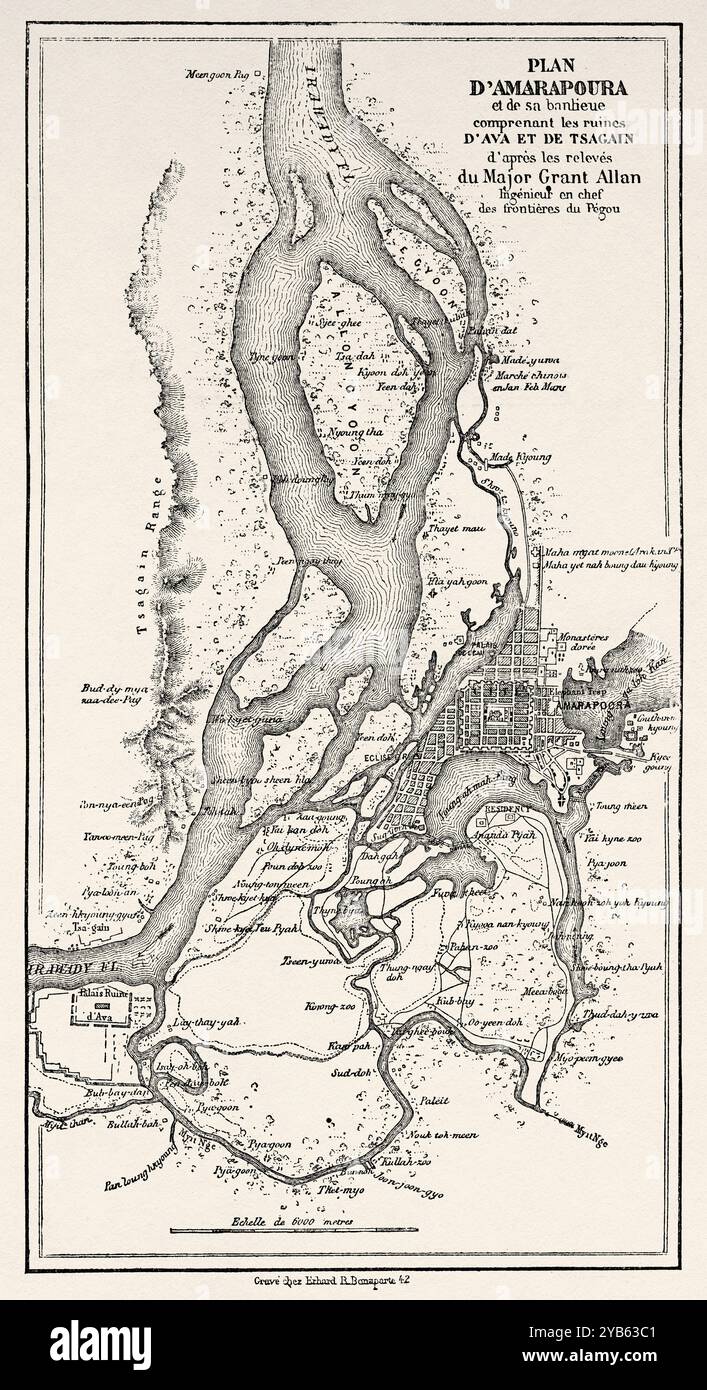 Ancient map of Amarapura and its suburbs including the ruins of Ava and ...