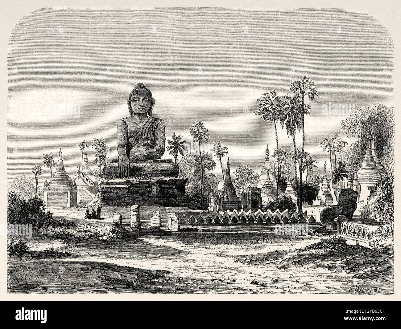 Buddha statue at Amarapura, Burma, Myanmar. Southeast Asia. Drawing by ...